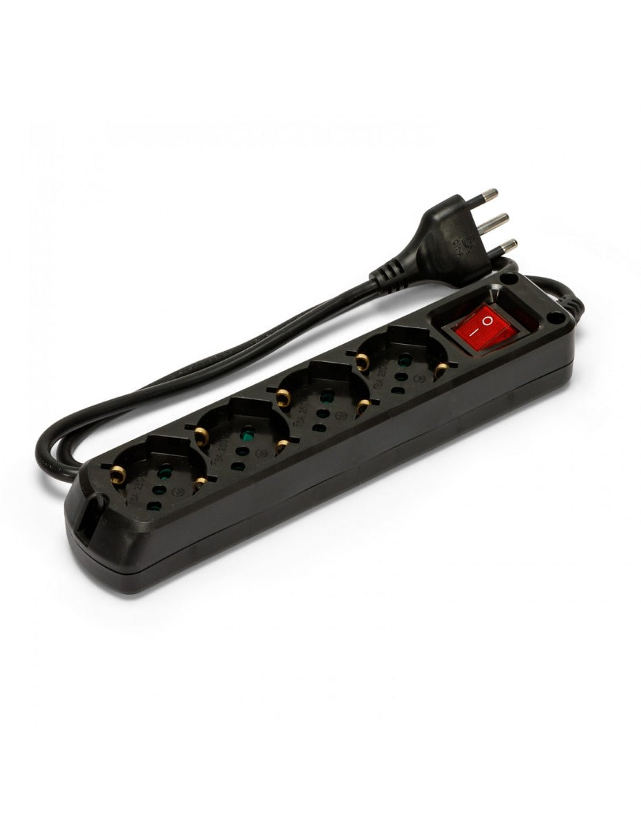 MULTIPRESA NERA 4 POSTI SCHUKO + 10/16A CON INTERRUTTORE CAVO 1M E SPI ...