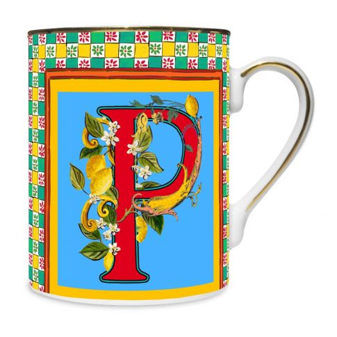 MUG IN PORCELLANA 8,5 X 10,5 CM, LETTERA P - ORTIGIA - Mugs, Tazzine e ...